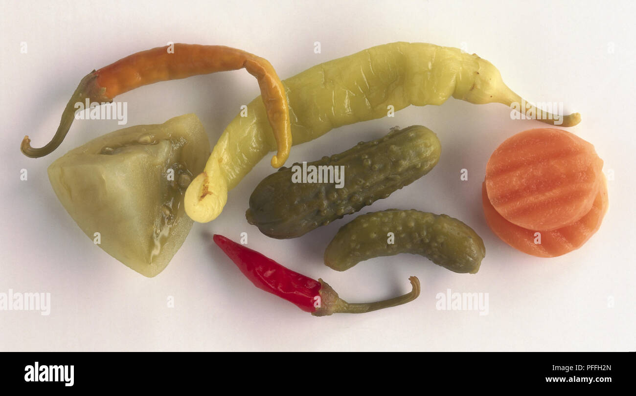Turkish meze, Tursu pickles, aerial view of pickled vegetables ...
