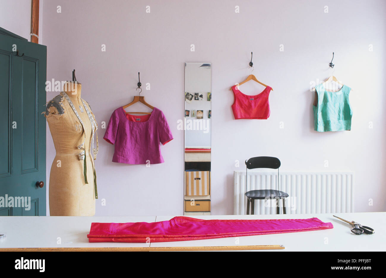Room used for dressmaking including a tailor's dummy, items of finished ...