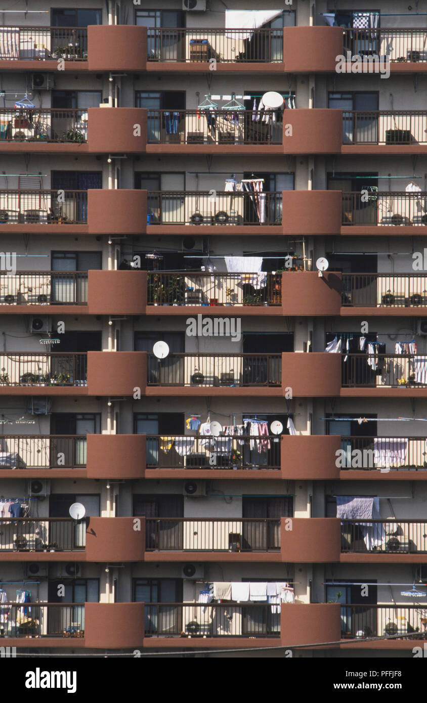 Japan, Tokyo, balconies in multi-storey residential block Stock Photo ...