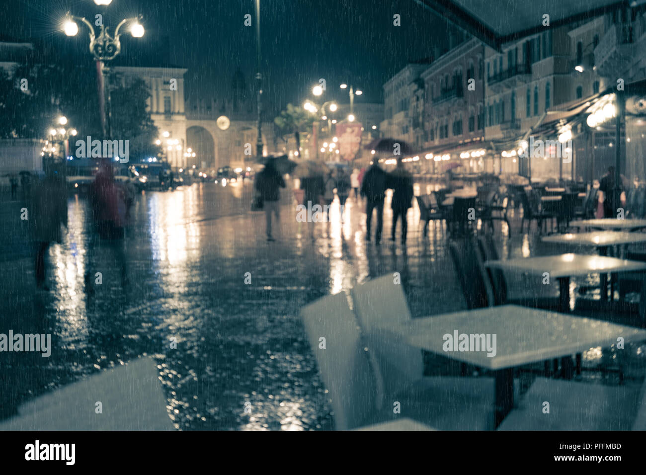 Old European night city lights blur background Stock Photo - Alamy