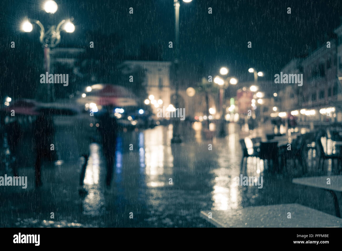 Old European night city lights blur background Stock Photo - Alamy