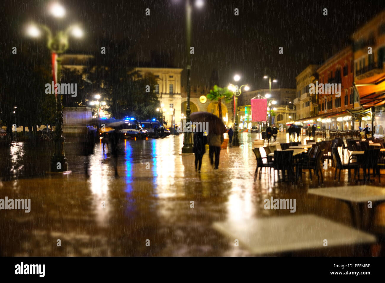 Old European night city lights blur background Stock Photo - Alamy