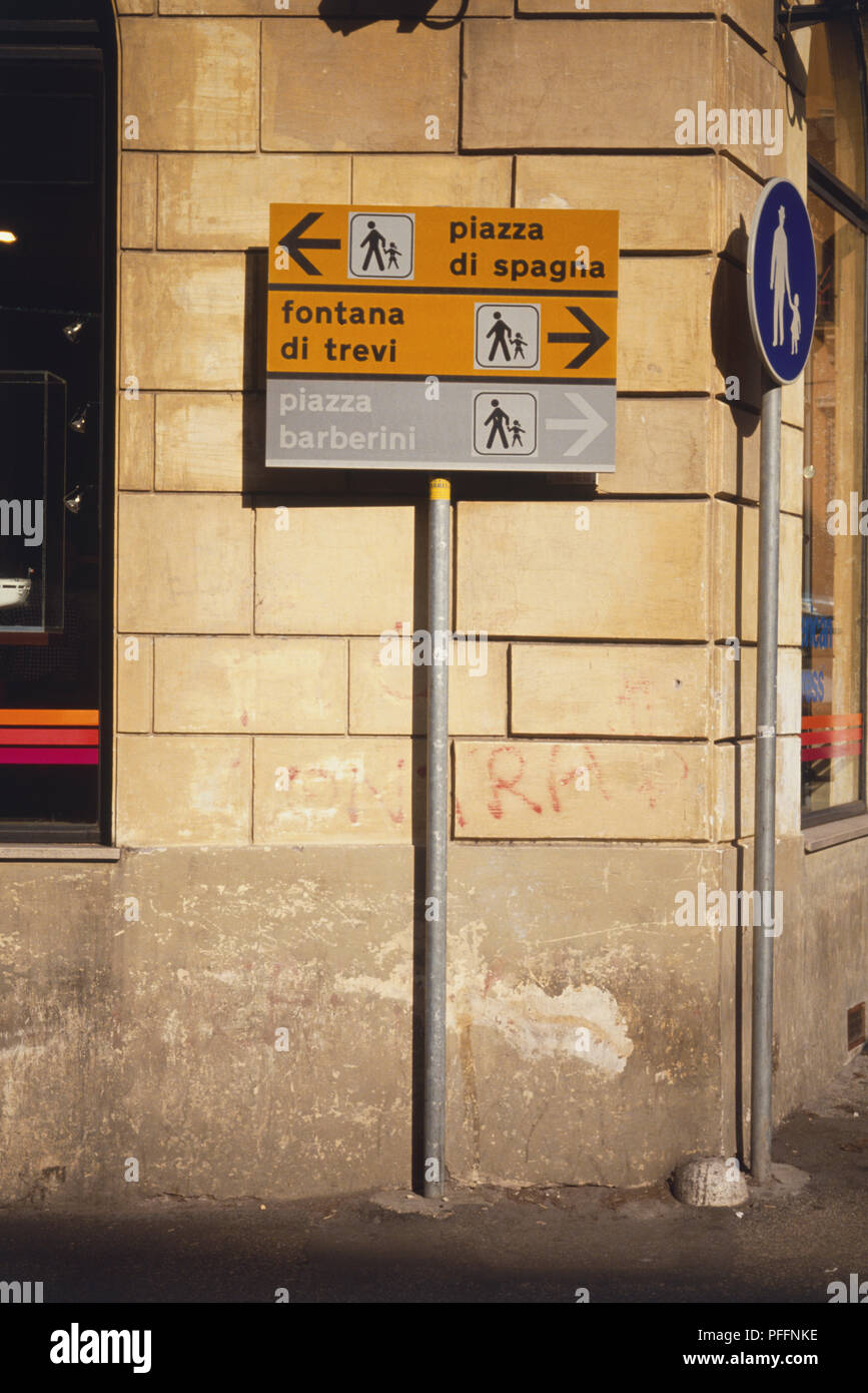 Italy, Rome, signs giving directions for pedestrians Stock Photo - Alamy