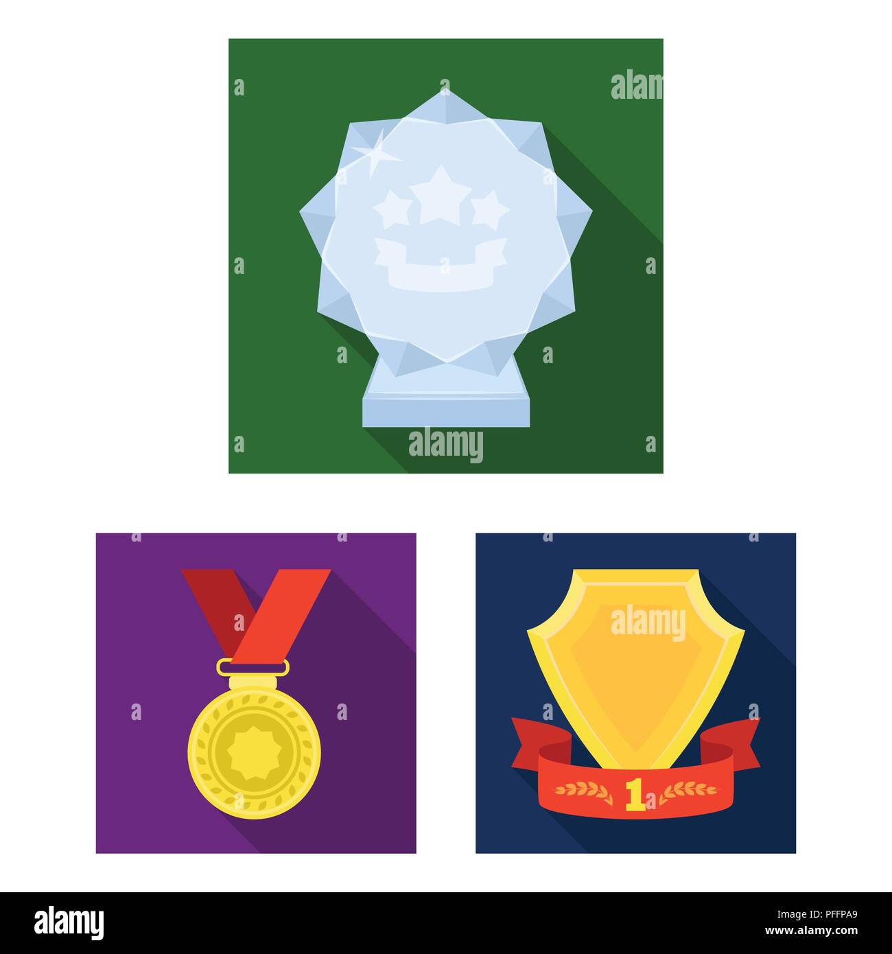 Awards and trophies flat icons in set collection for design.Reward and ...