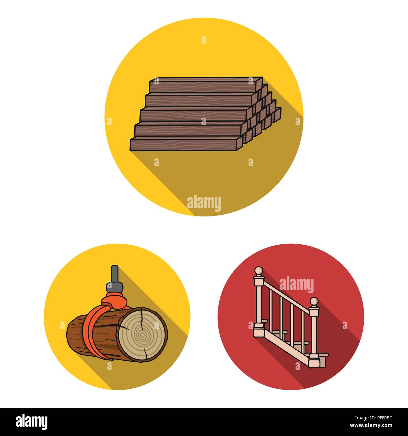 Sawmill and Timber flat icons in set collection for design. Hardware ...