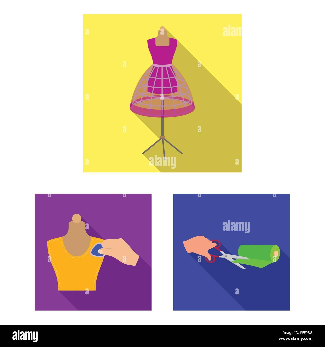 Atelier and equipment flat icons in set collection for design. Sewing ...