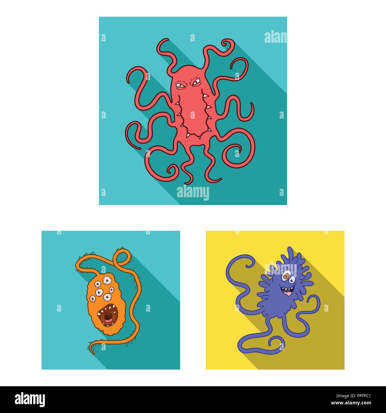 Types of funny microbes flat icons in set collection for design ...