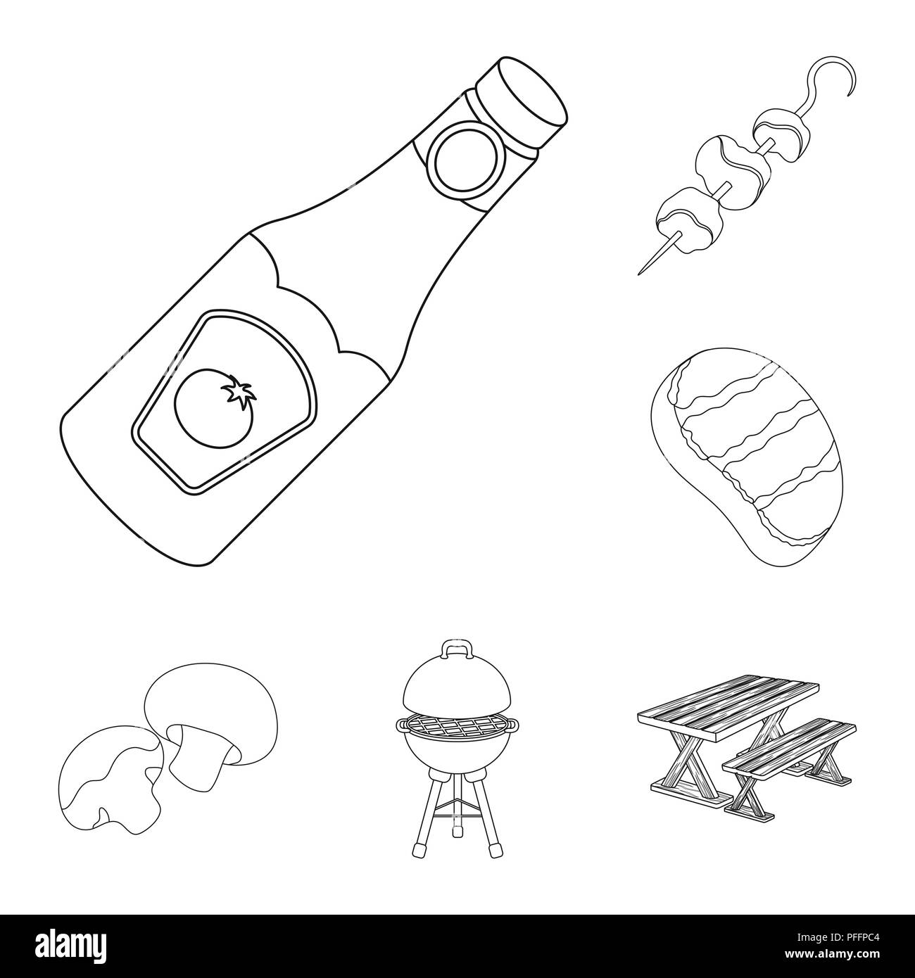 Barbecue and equipment outline icons in set collection for design ...