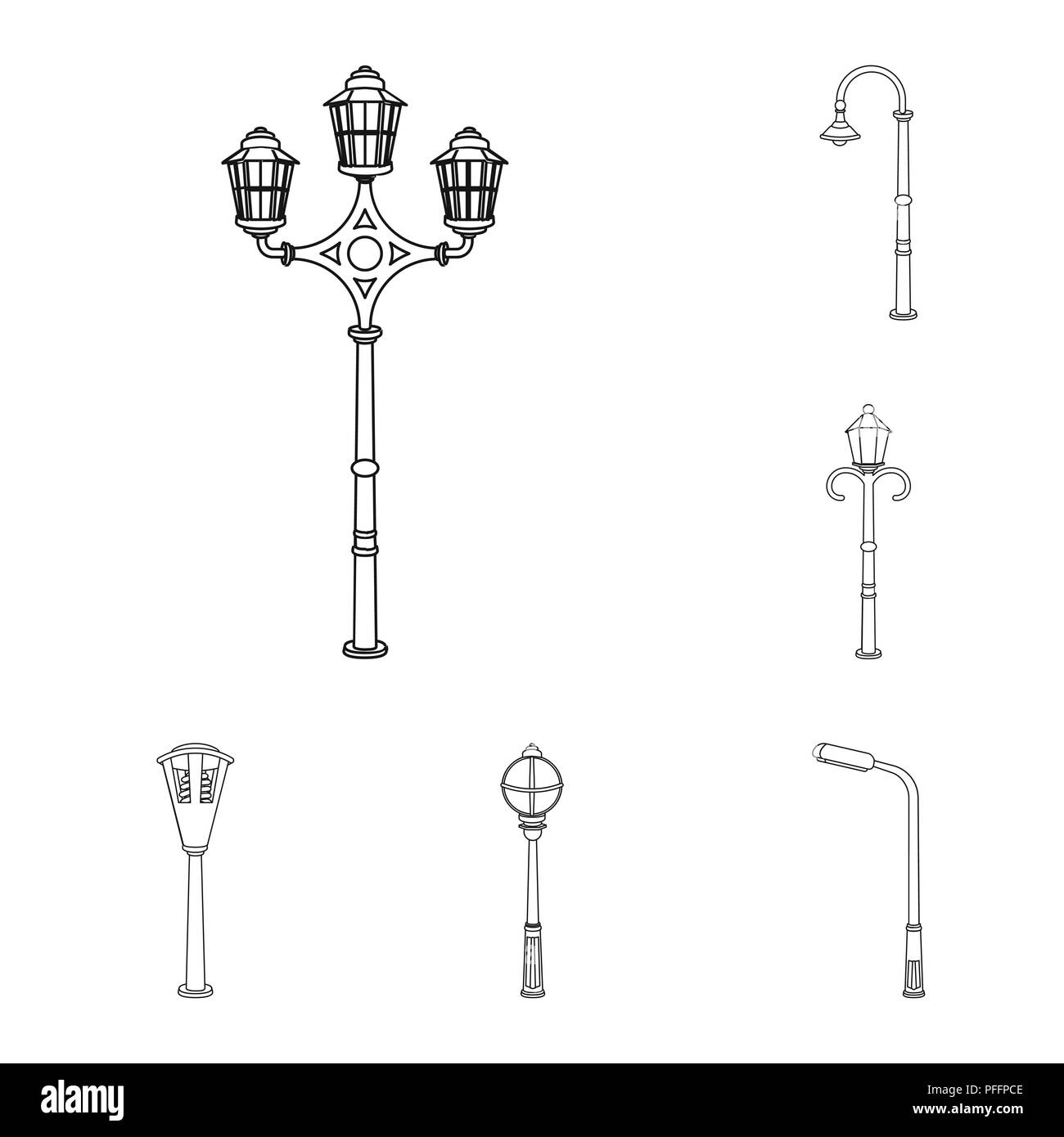 Lamp post outline icons in set collection for design. Lantern and ...