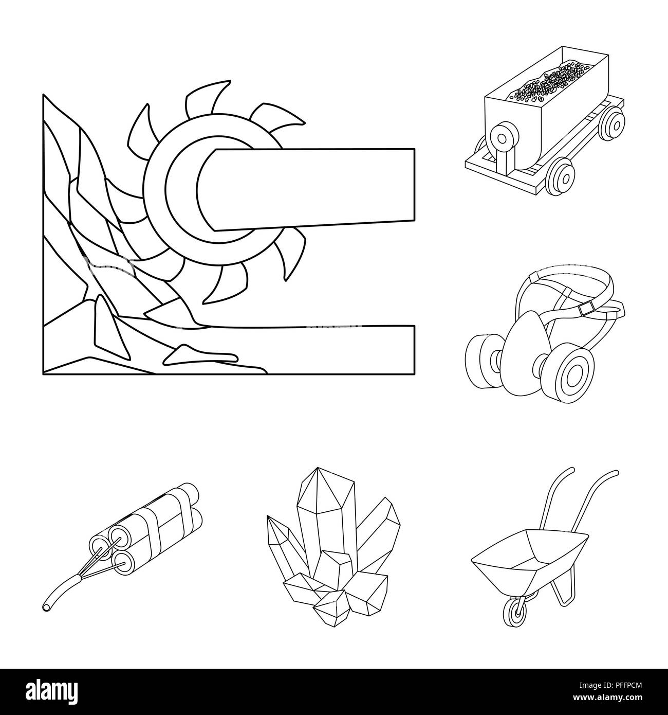 Mining industry outline icons in set collection for design. Equipment ...