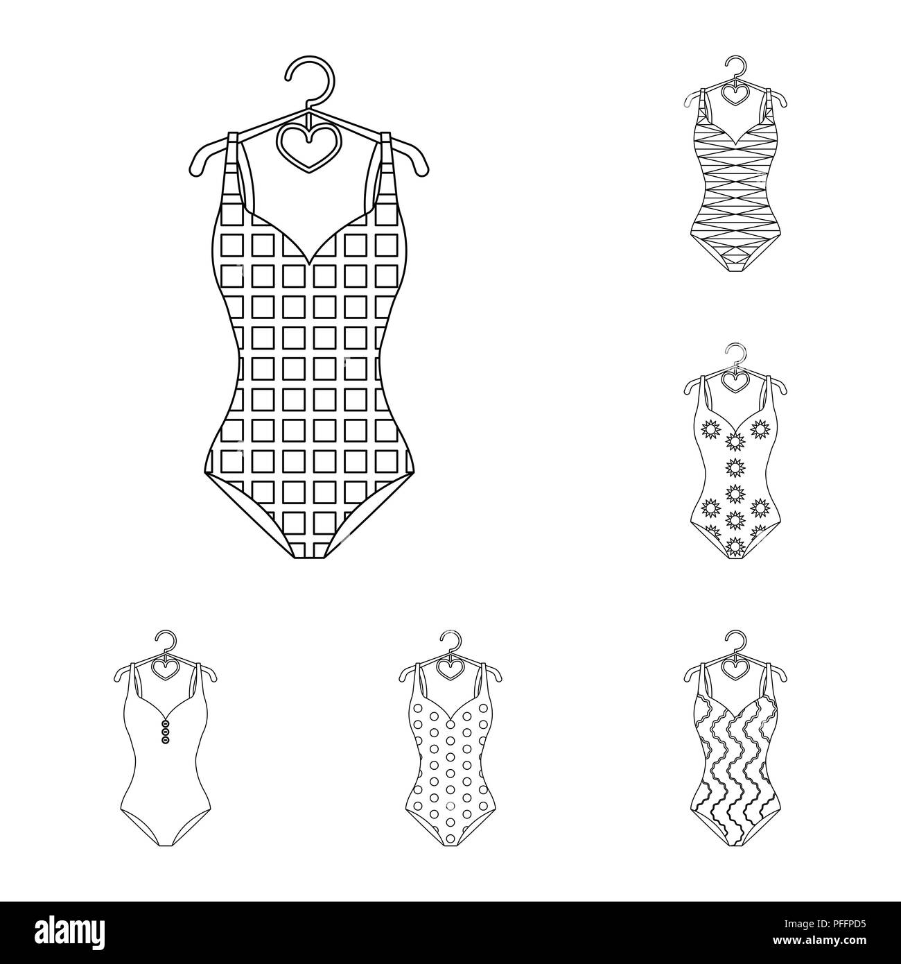 Different types of swimsuits outline icons in set collection for design ...