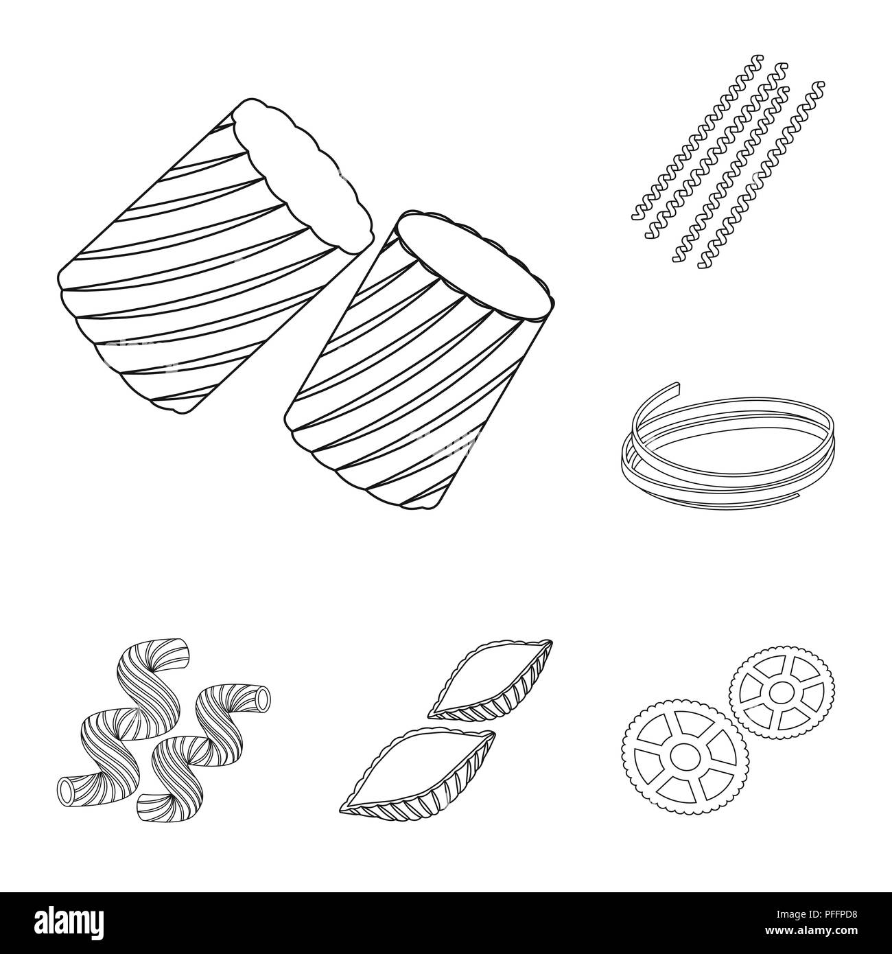 Types of pasta outline icons in set collection for design. Figured ...