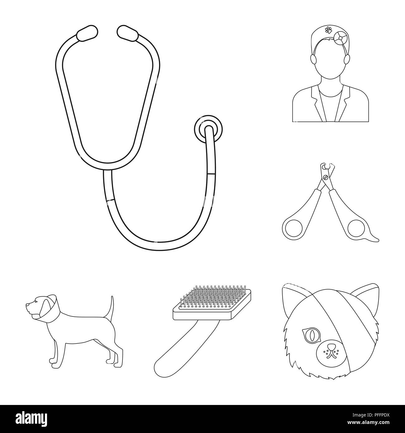 Veterinary clinic outline icons in set collection for design. Treatment ...