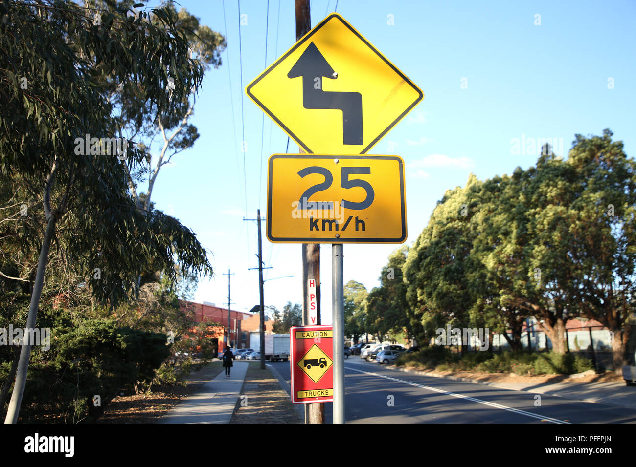Warning sign, Reverse curve greater than 60 degrees, first to left and ...