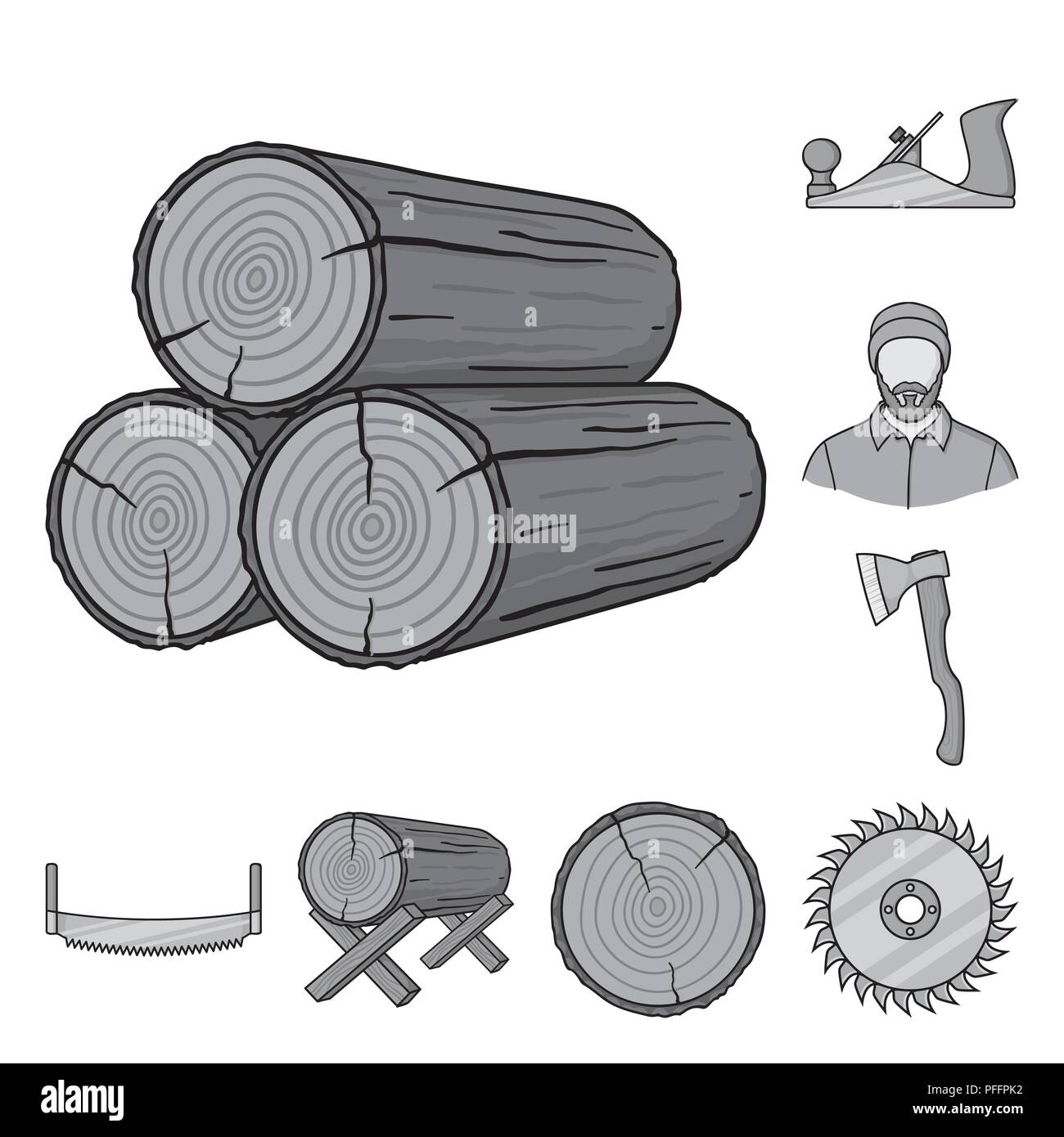 Sawmill and Timber monochrome icons in set collection for design ...