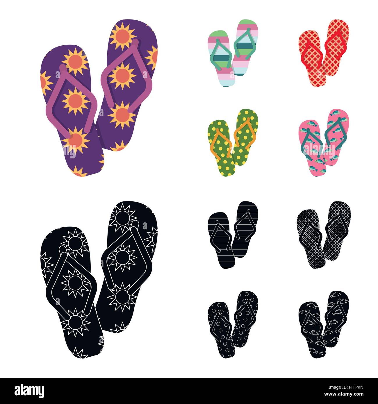 Flip-flops cartoon,black icons in set collection for design. Beach shoes vector symbol stock ...