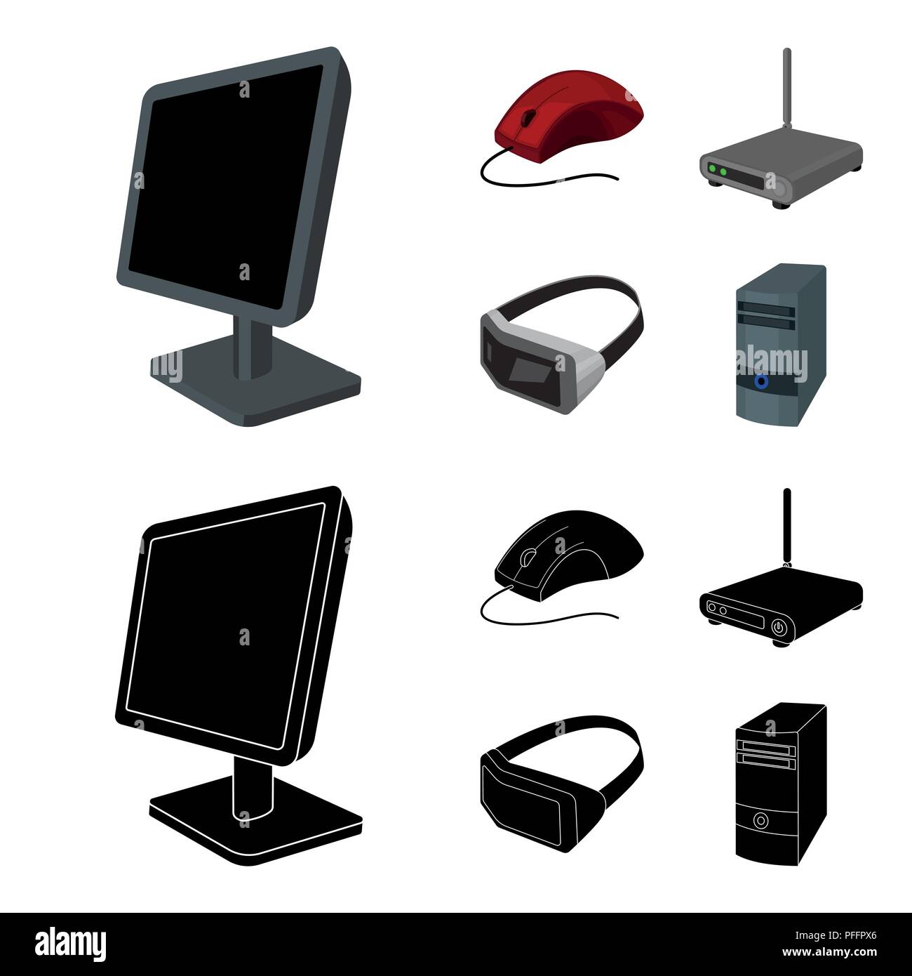 Monitor, mouse and other equipment. Personal computer set collection ...