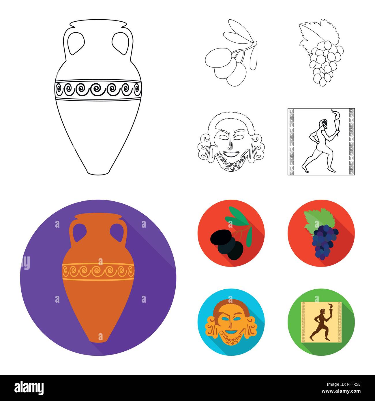 Greece, olive, branch, vase .Greece set collection icons in outline ...