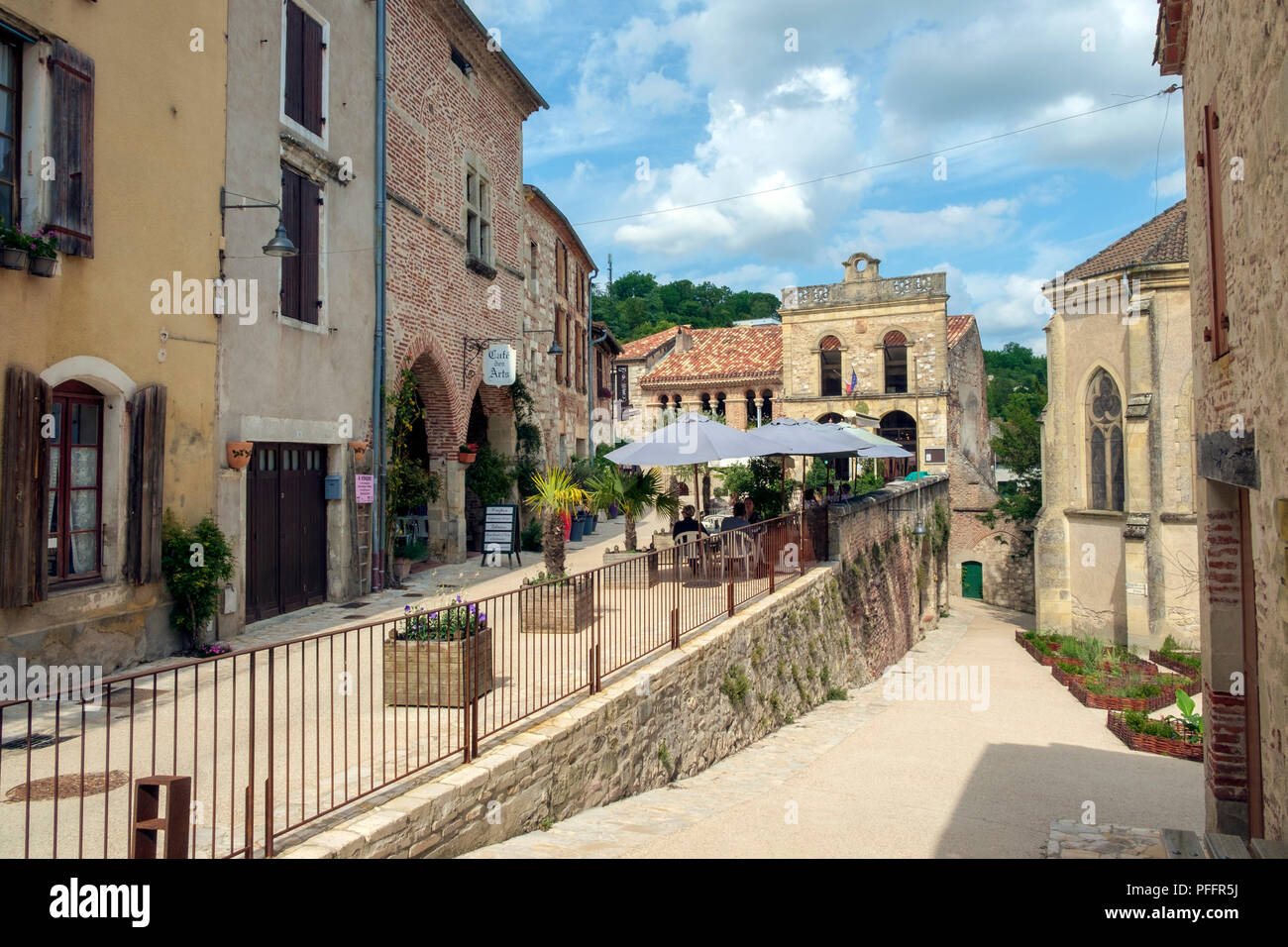 Penne d'Agenais, France - 14th June 2018: A few customers sit in the ...