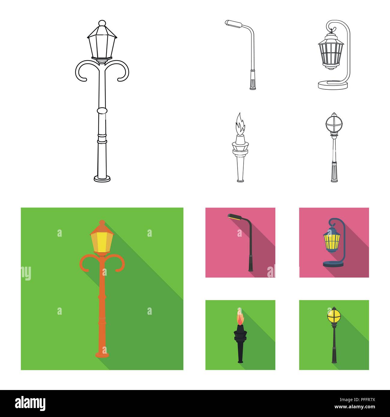 Lamppost in retro style,modern lantern, torch and other types of ...