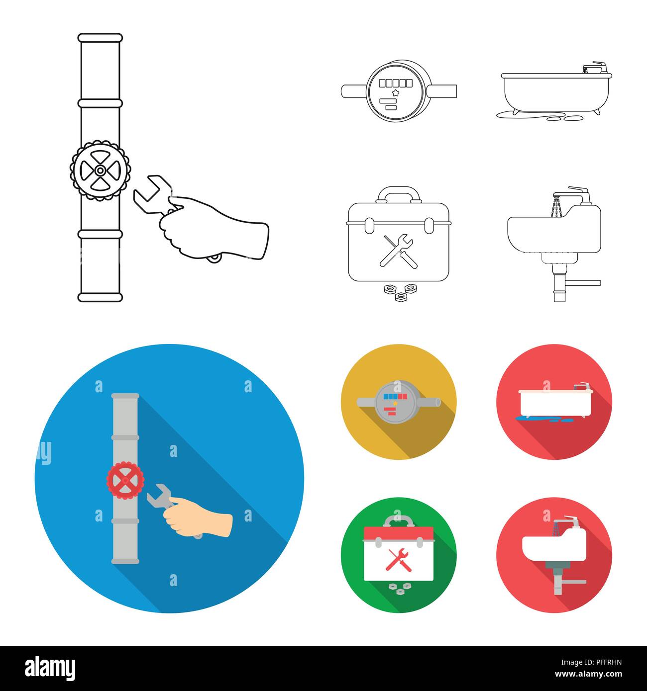 Water meter, bath and other equipment.Plumbing set collection icons in ...