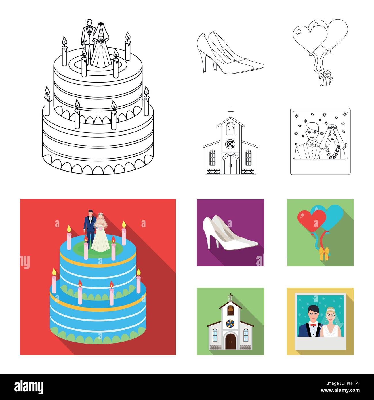 Wedding and Attributes cartoon ,flat,outline,black icons in set ...