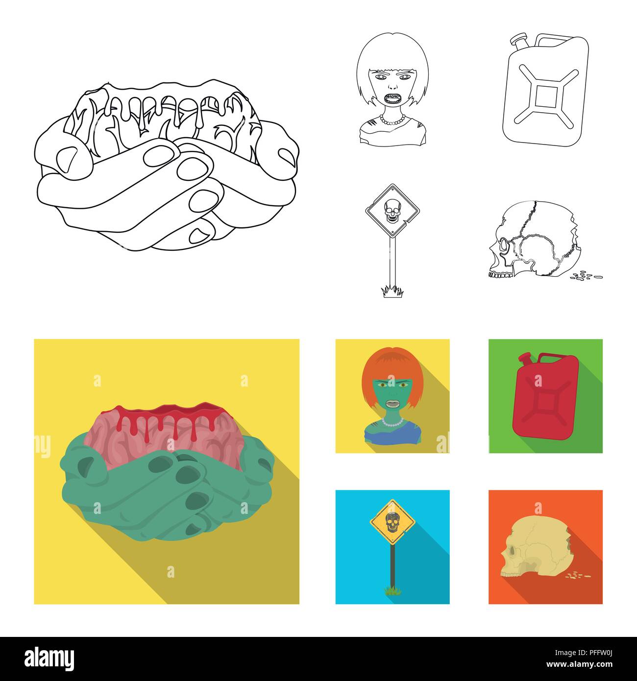 Zombies and Attributes outline,flat icons in set collection for design ...