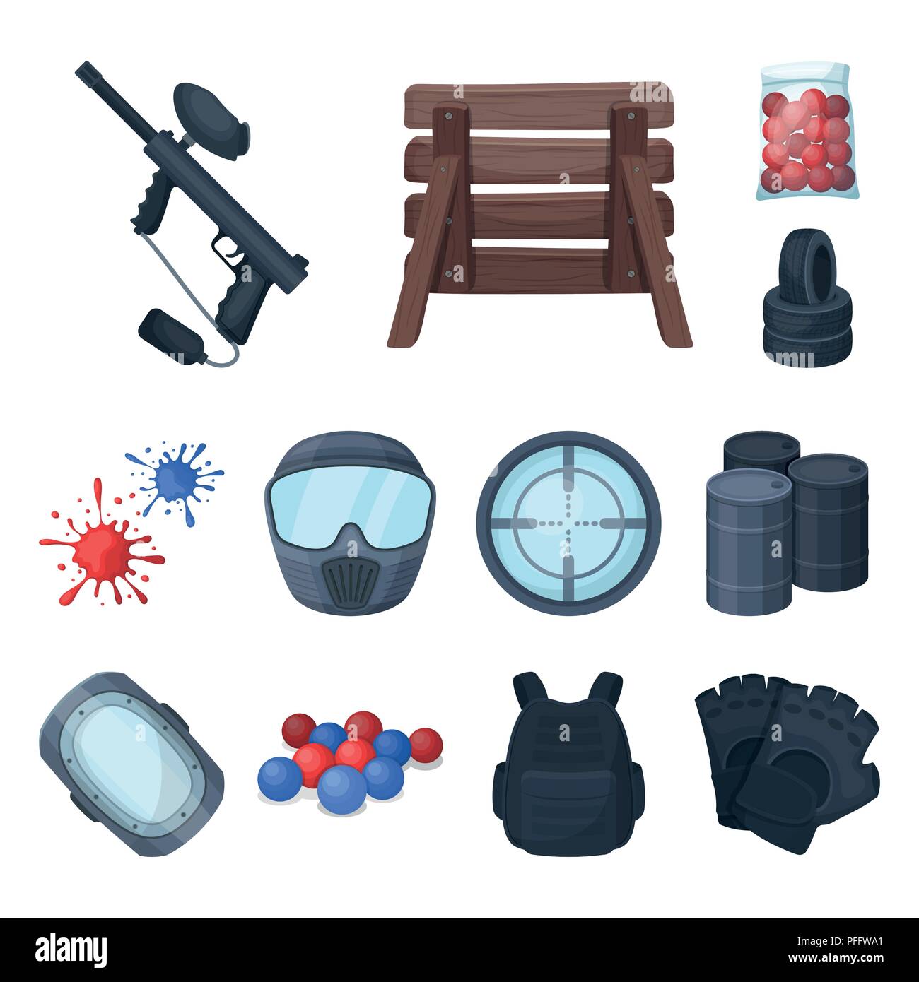 Paintball, team game cartoon icons in set collection for design ...