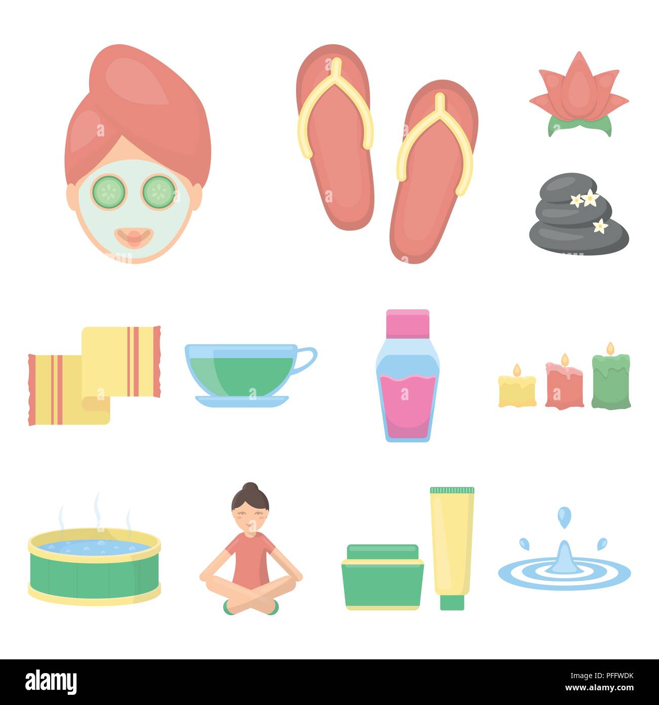 Spa salon and equipment cartoon icons in set collection for design ...