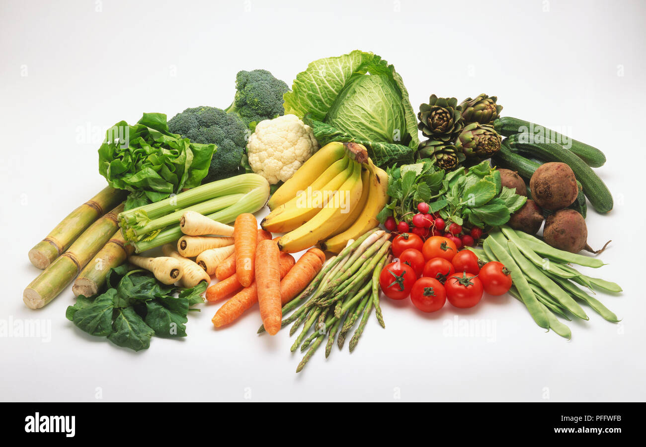 A wide variety of fresh vegetables including, carrots, beans, broccoli ...