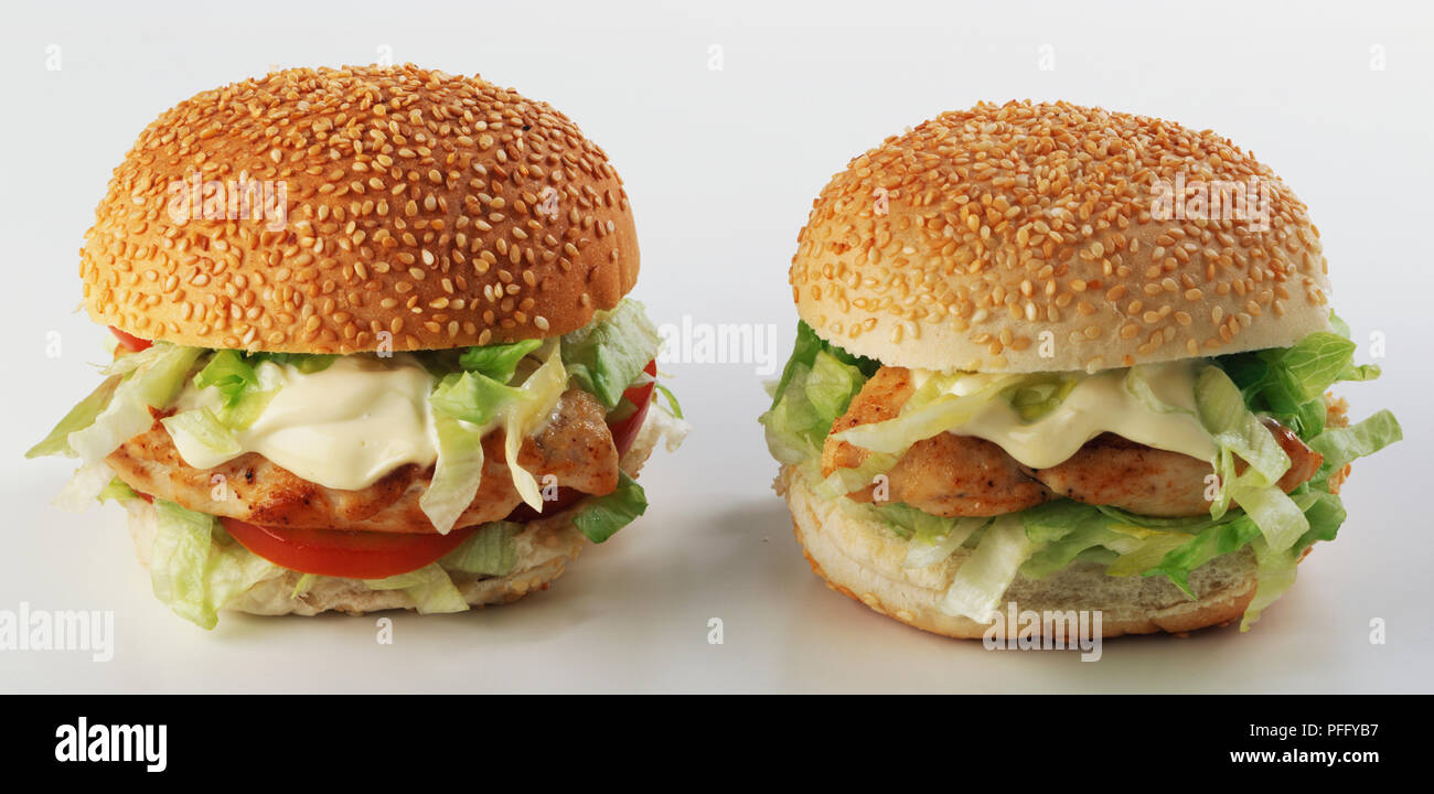 Front view of Chicken Burgers Stock Photo - Alamy