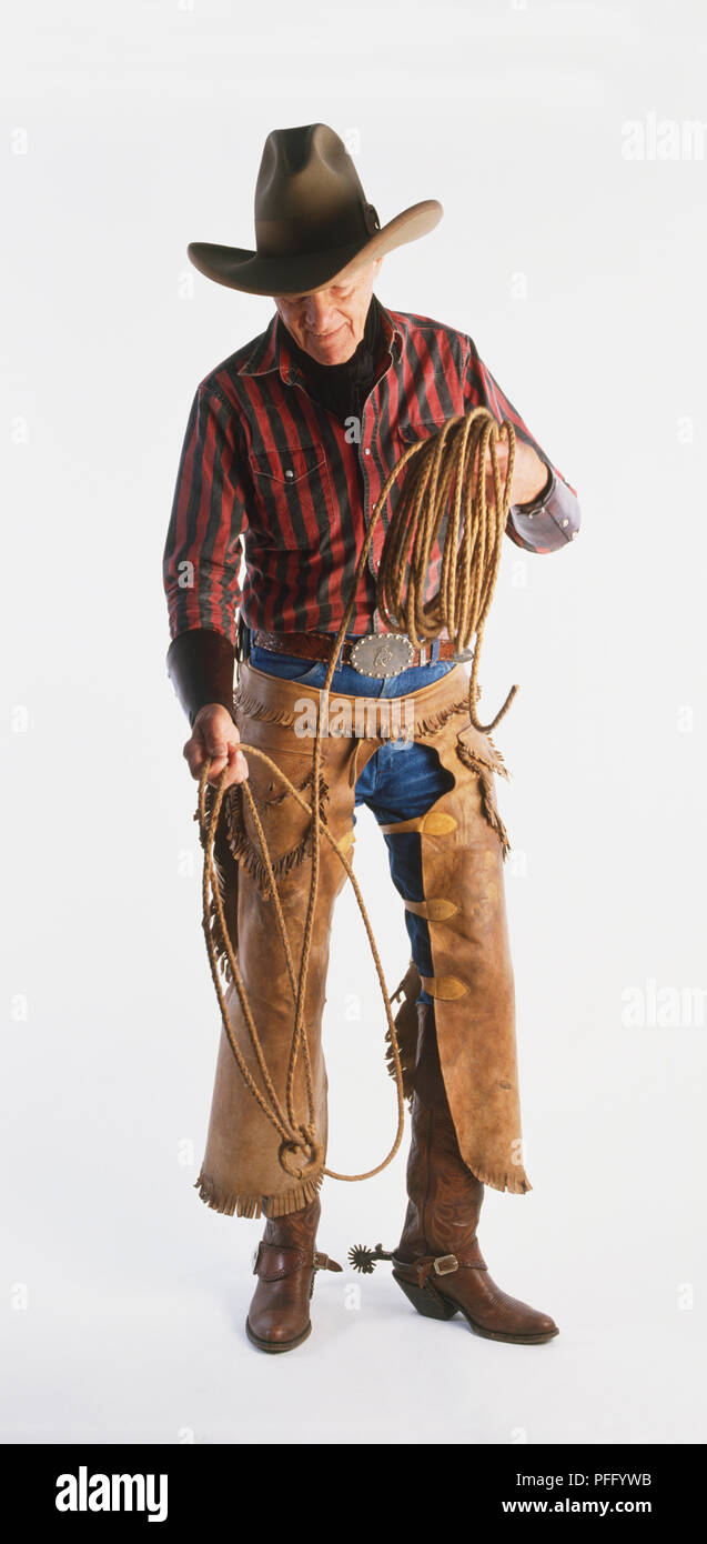 Cowboy with 1920s leather cuffs and armitas with a built-in waistband ...