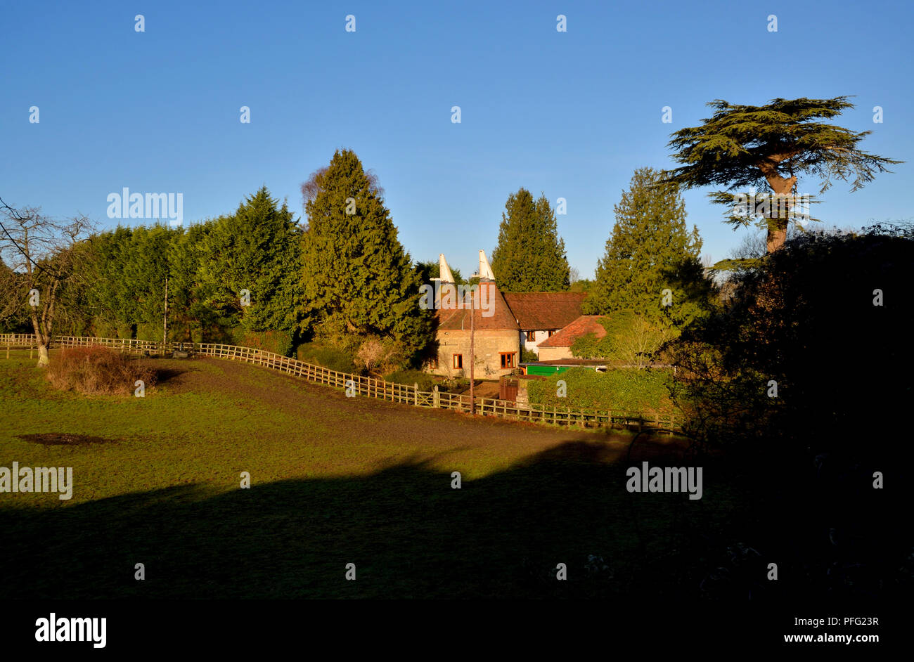 Field and converted oast house in Loose Village, Maidstone, Kent, UK ...