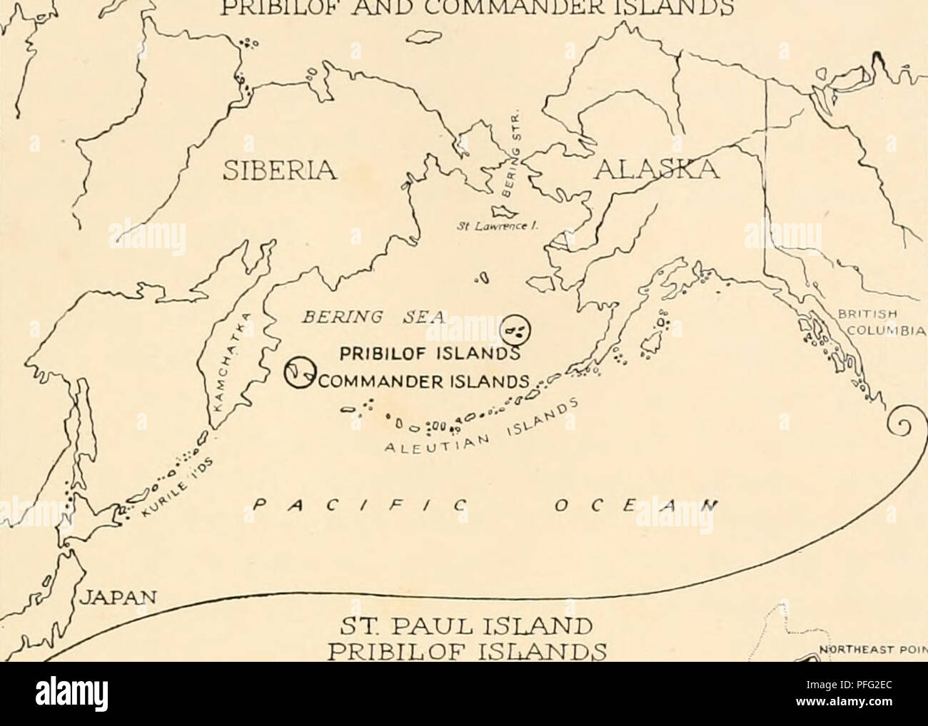 The map shows the positions of Pribilof and Commander Islands in the ...