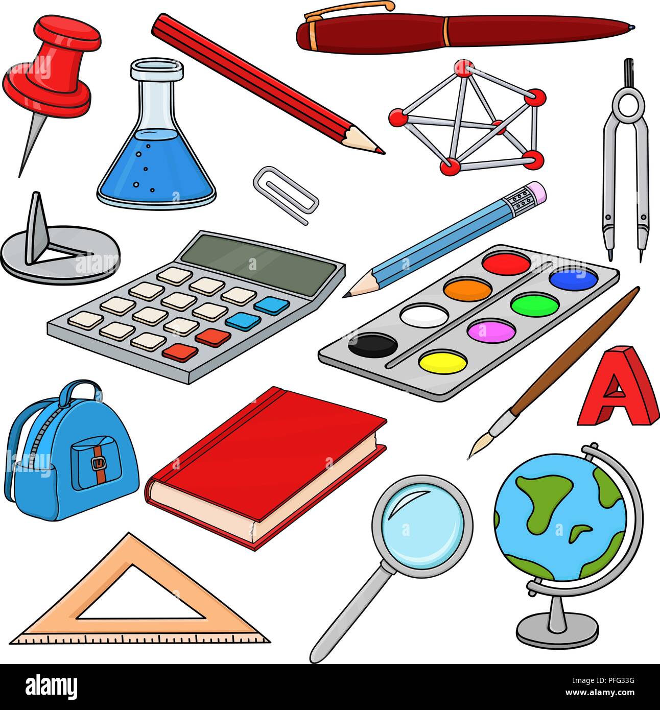 Doodle school supplies book tools hi-res stock photography and images ...