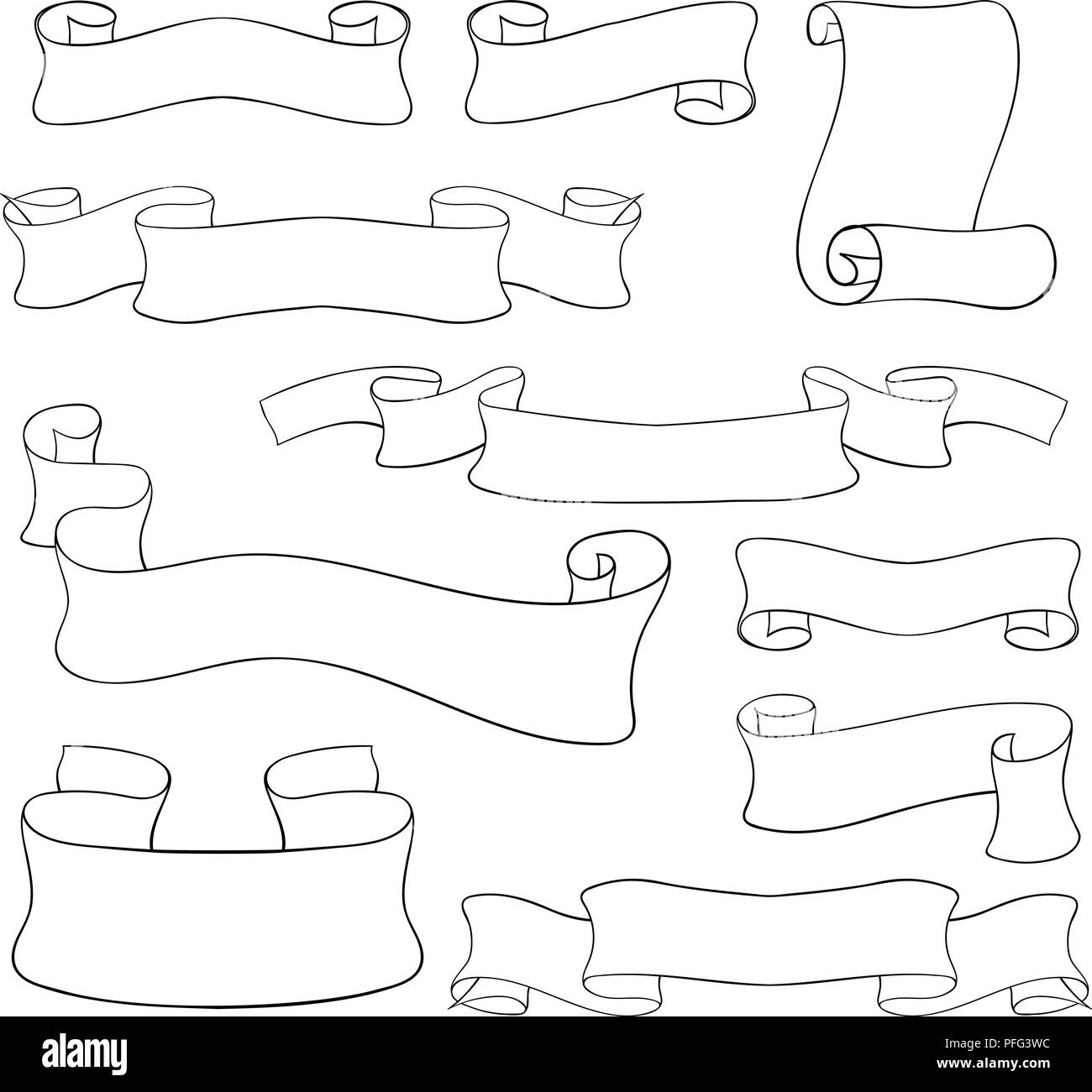 Paper scrolls. Outline set of illustrations Stock Vector Image & Art ...