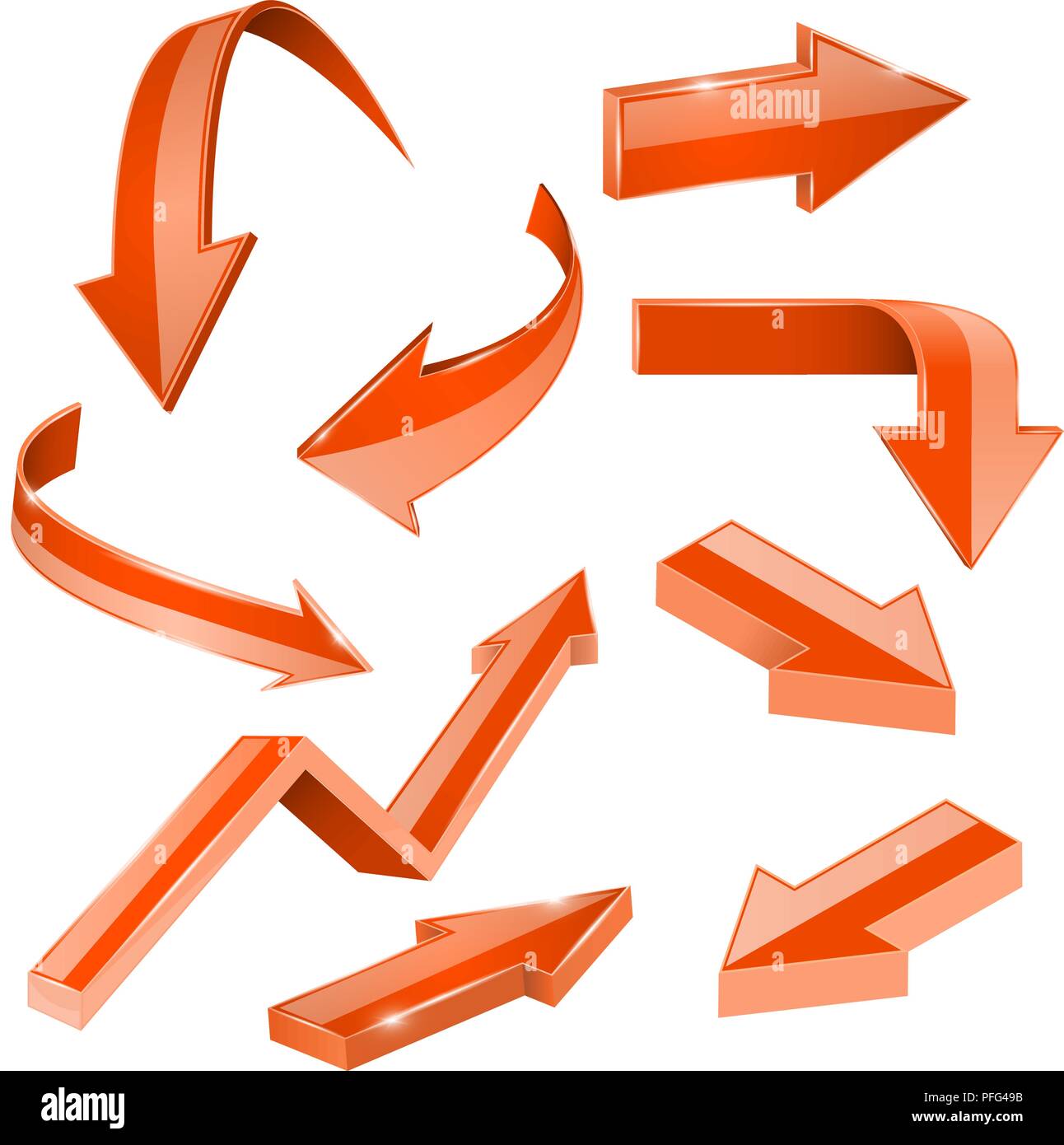 Orange arrows. 3d shiny set of icons Stock Vector Image & Art - Alamy