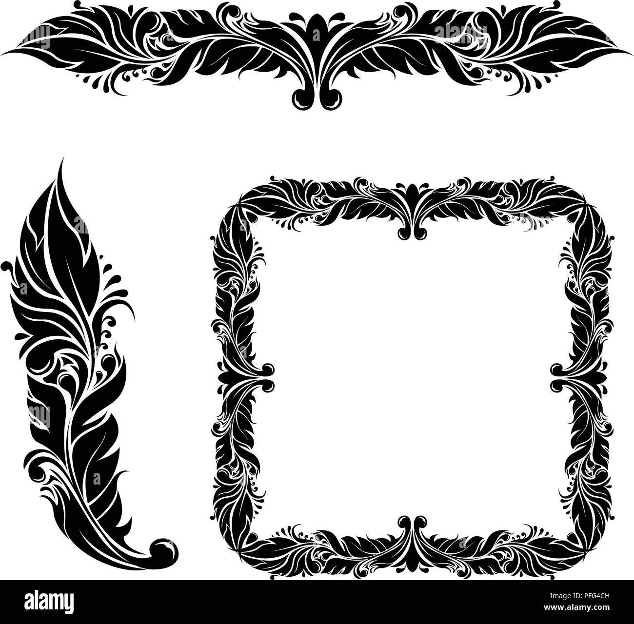 Floral frame set Black and White Stock Photos & Images - Alamy