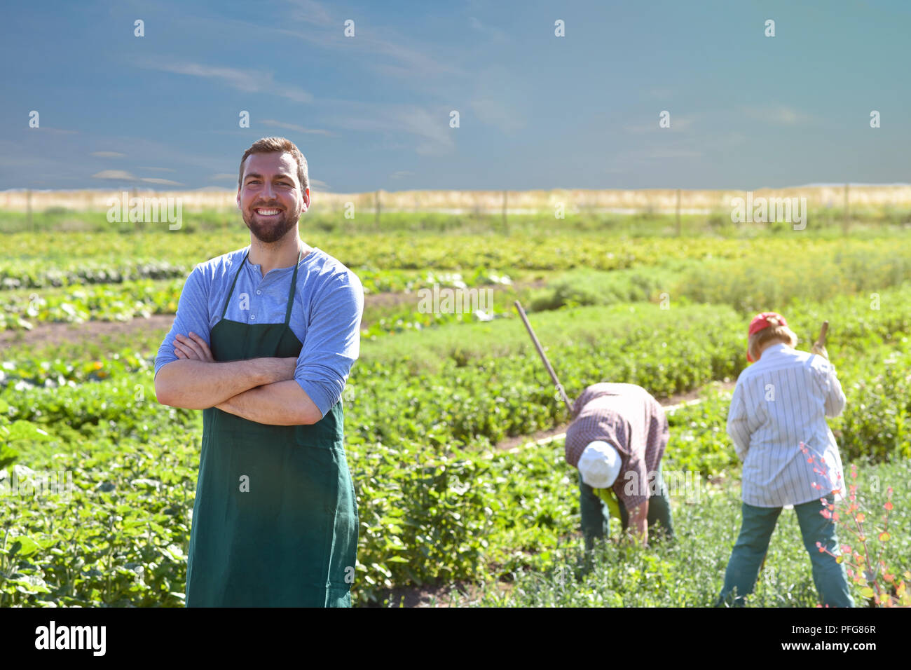 happy farmer growing and harvesting vegetables on the farm Stock Photo ...
