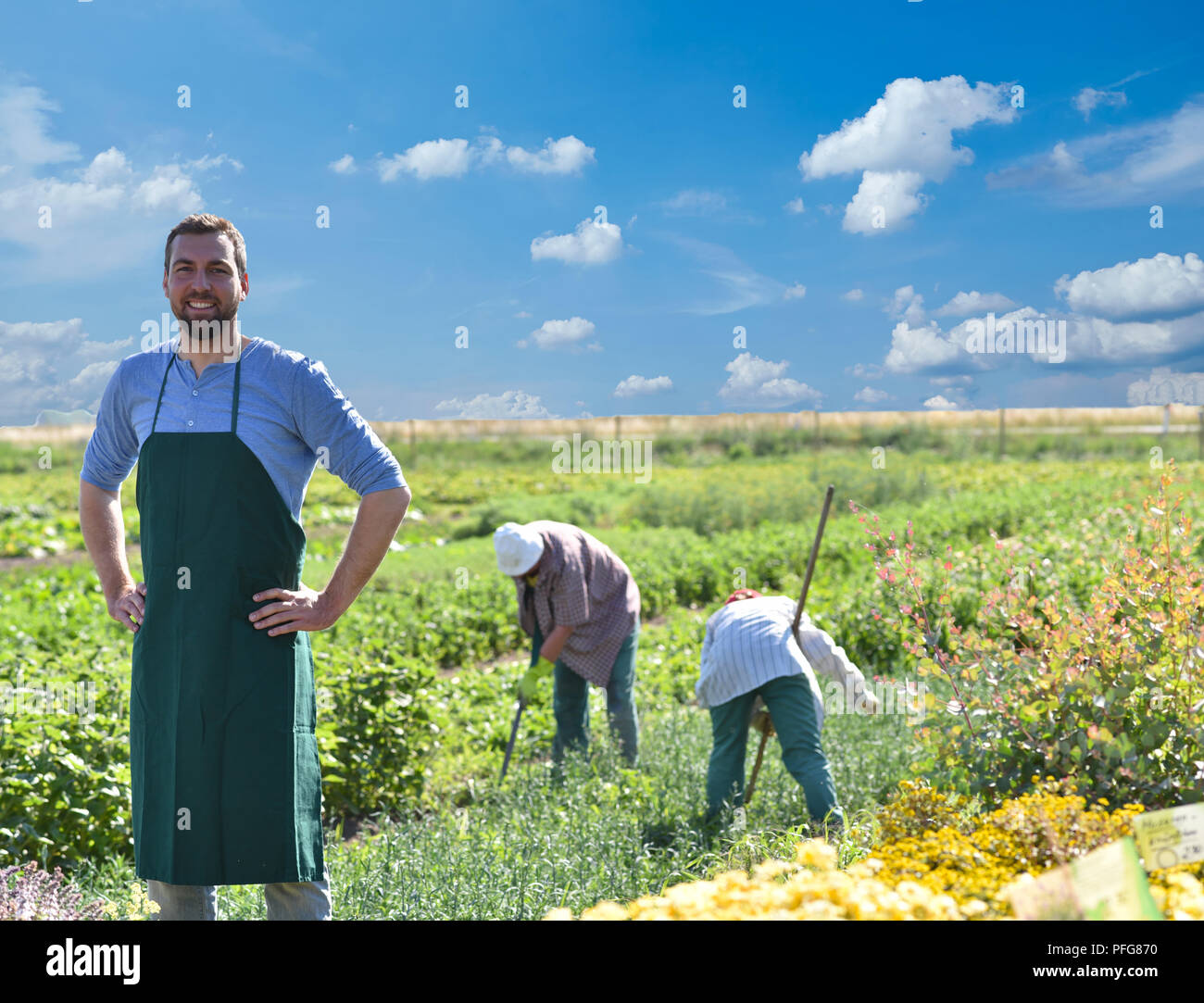 happy farmer growing and harvesting vegetables on the farm Stock Photo ...
