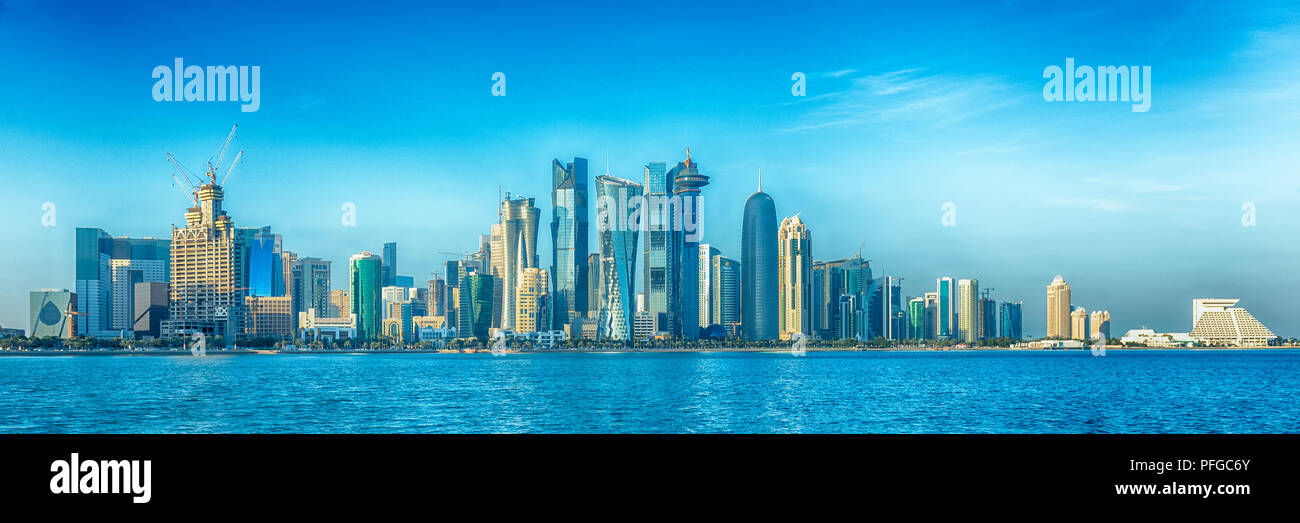 DOHA, QATAR - January 31, 2016: HDR version of a view of Qatar's towers ...