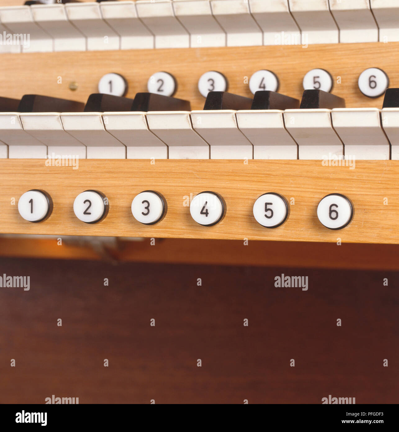Organ, detail of thumb pistons Stock Photo - Alamy