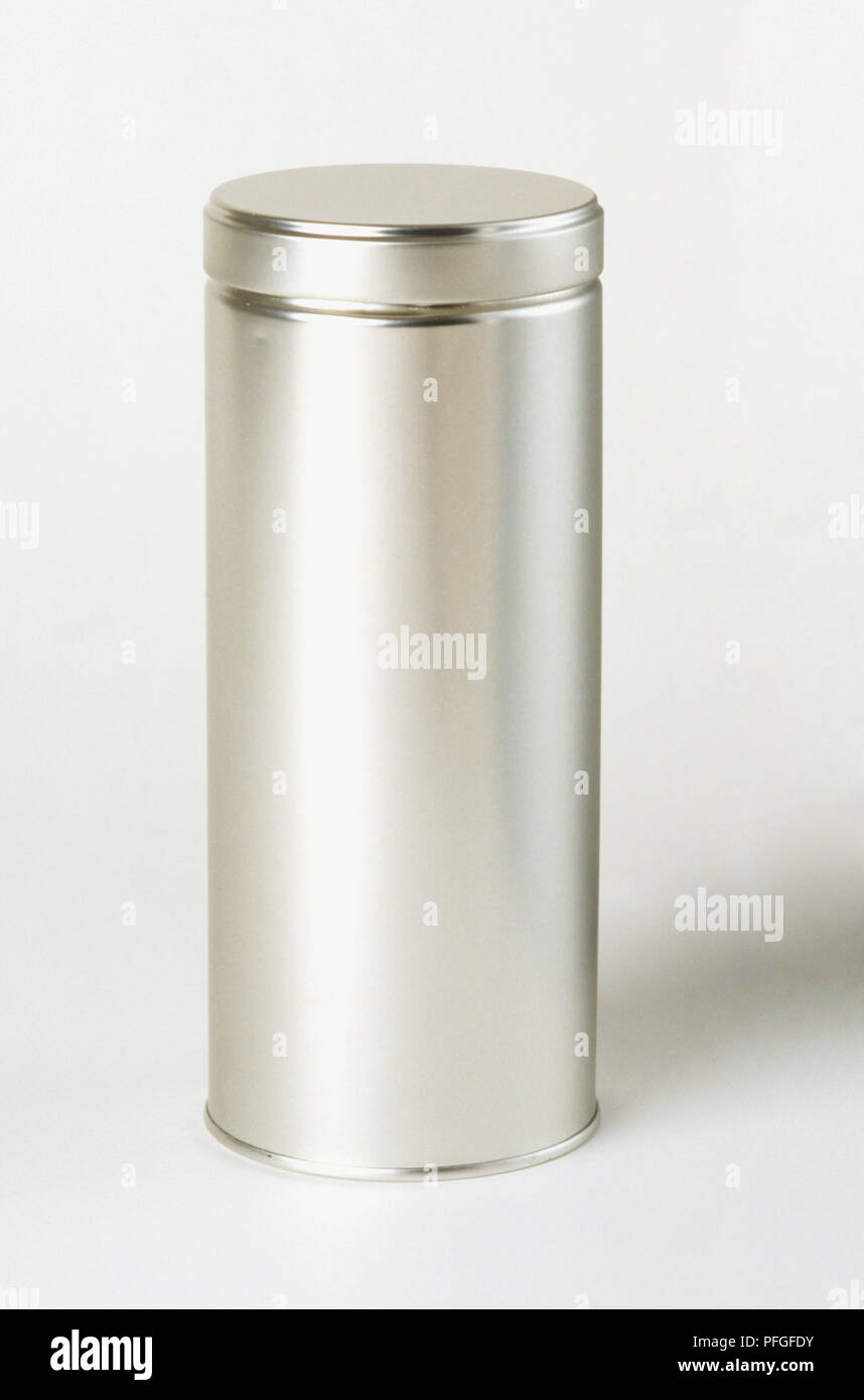 Silver-coloured aluminium cylinder with lid on Stock Photo - Alamy