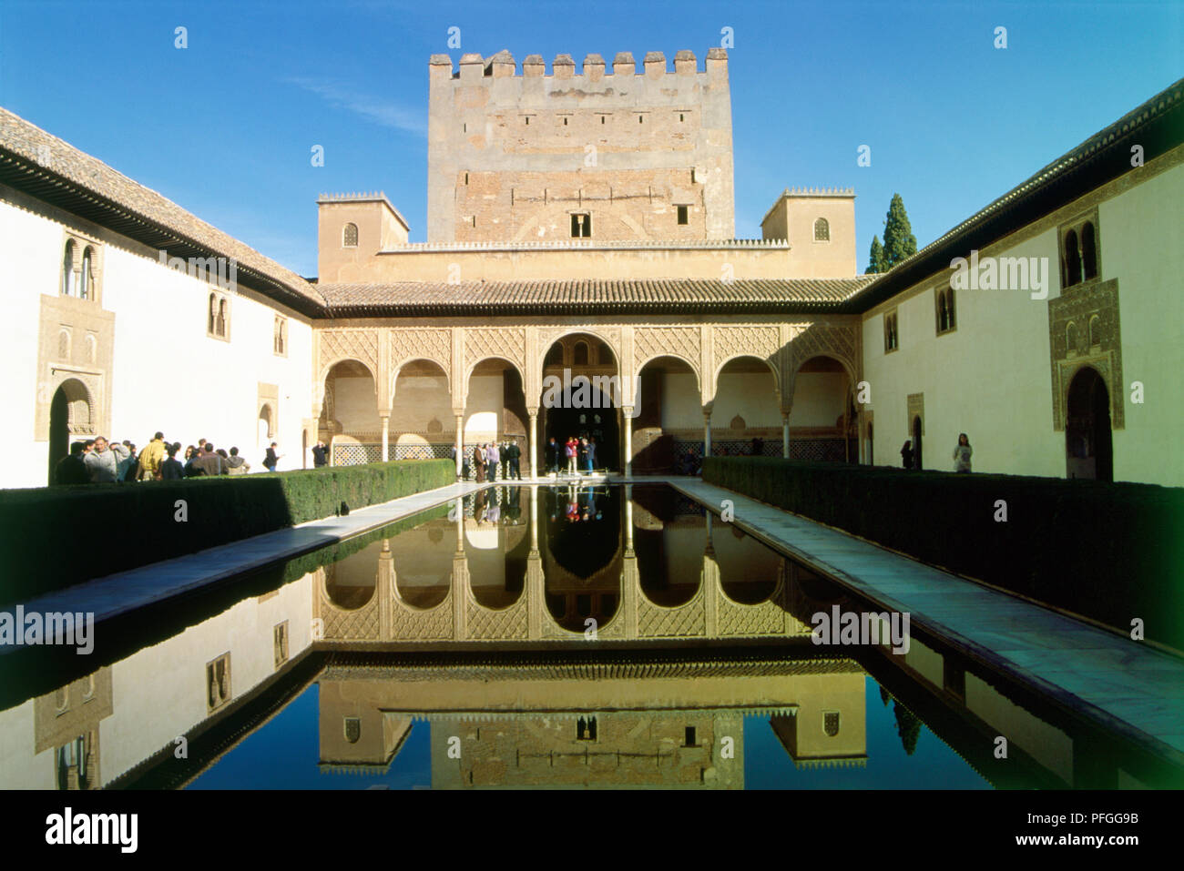 Spain, Andalusia, Granada, Alhambra, arched facade of Moorish palace ...