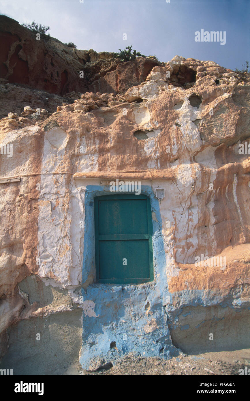 Spain, Andalusia, brightly coloured door of a gypsy cave in La Chanca ...