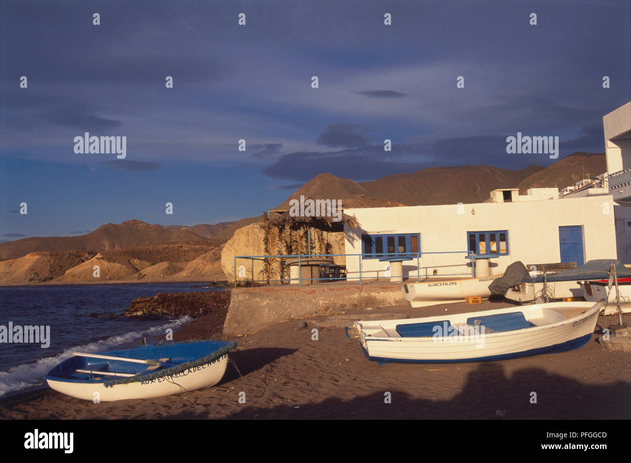Spain, Andalusia, wooden rowing boats at the traditional fishing ...