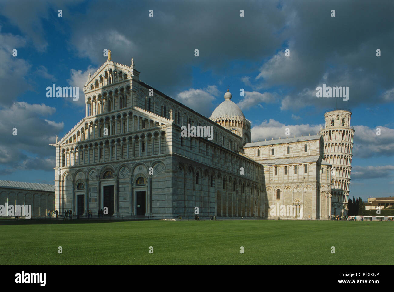 Italy, Tuscany, Pisa, Pisan-Romanesque duomo facade with the Leaning ...