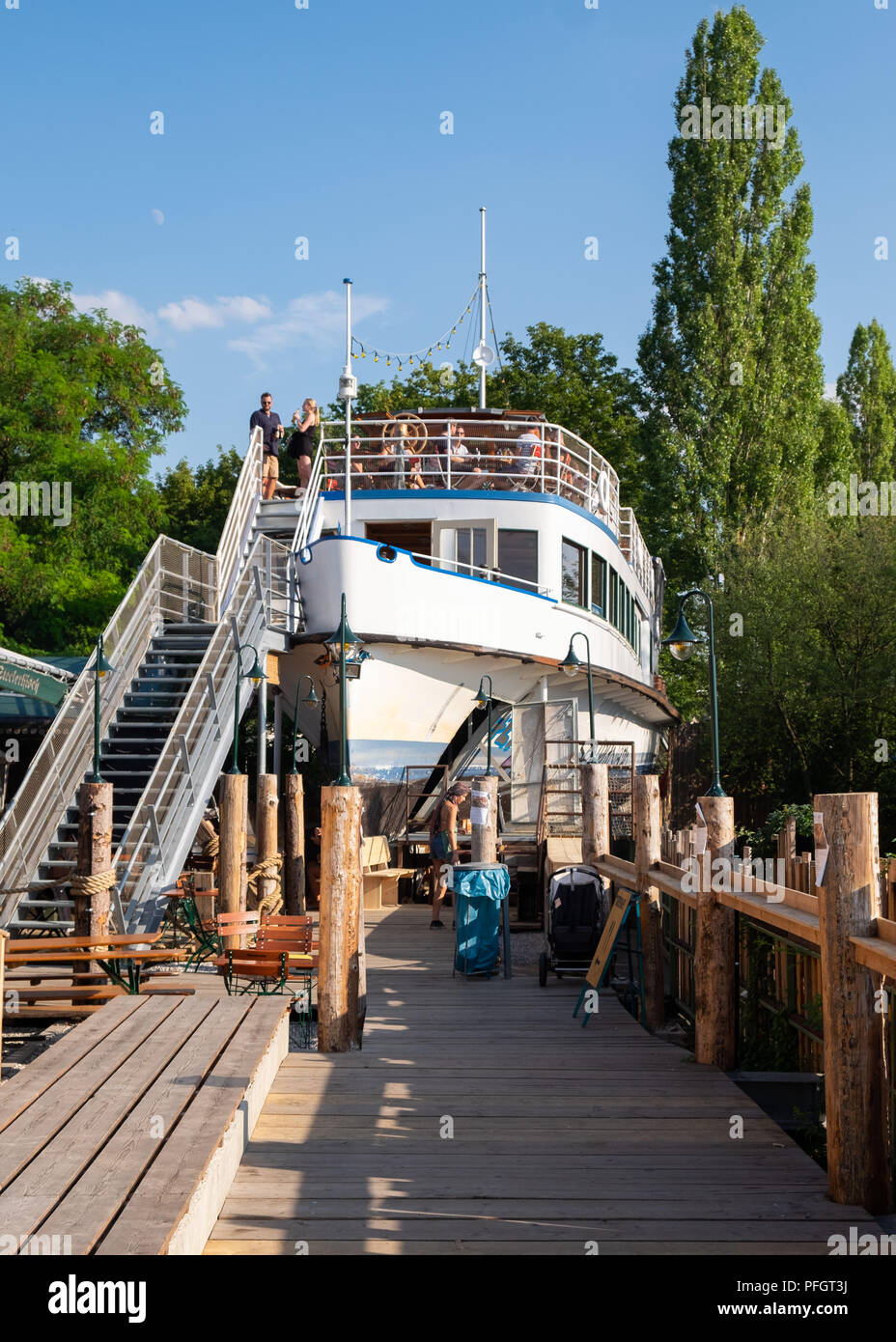 Alte Utting, former passenger ship converted to a restaurant now placed ...
