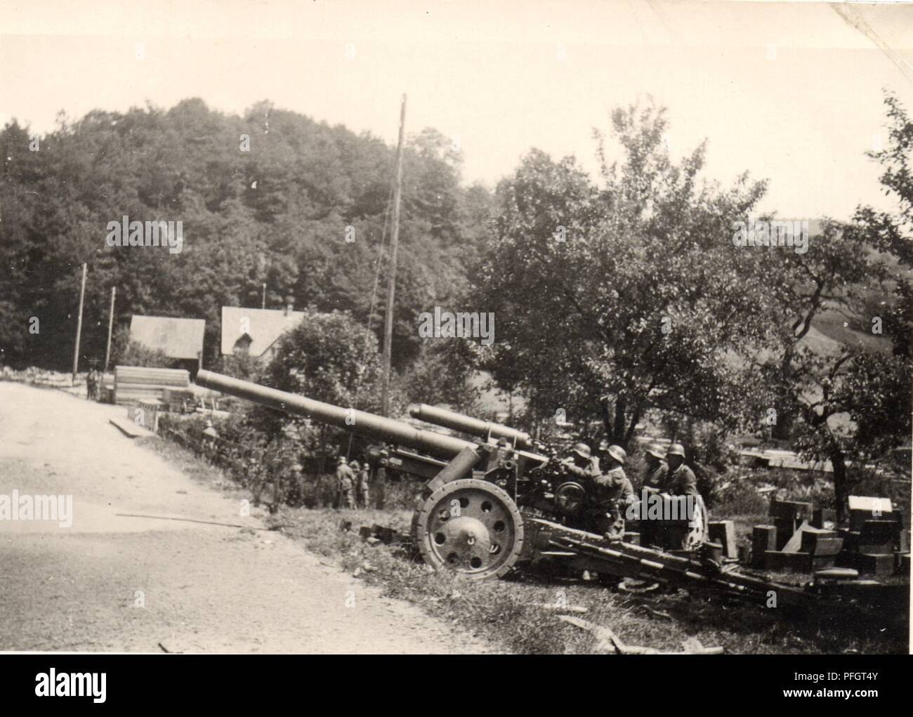 German Soldiers beside road in France with Artillery 1940 Stock Photo ...