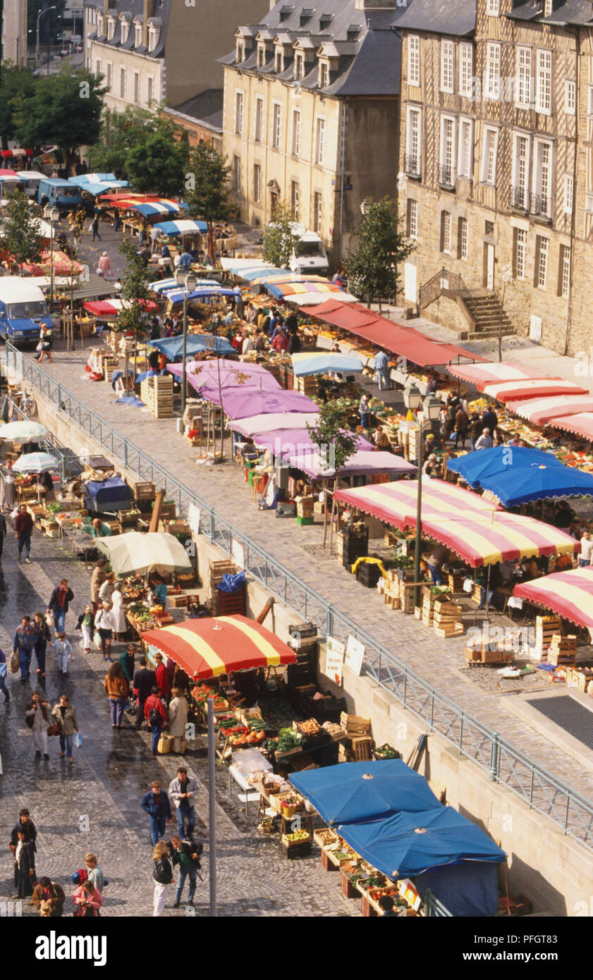 France, Britanny, Place des Lices in Rennes, street lined with ...